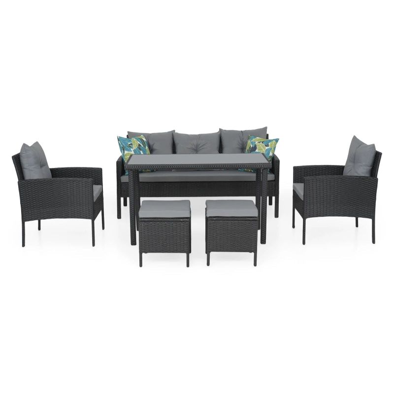 Set 2 fotolii, 2 tabureti, canapea si masuta CLARY negru/gri